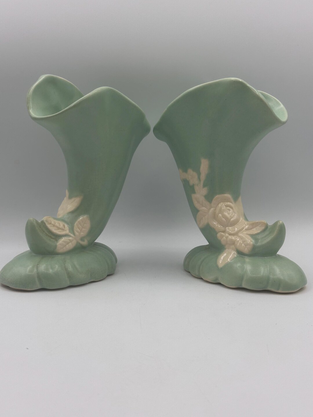 Vintage Weller Pottery Cameo Cornucopia Vases - Etsy