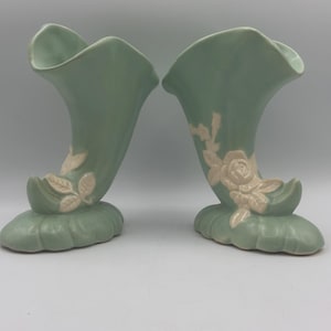 Vintage Weller Pottery Cameo Cornucopia Vases - Etsy