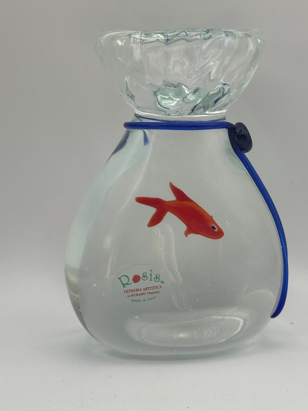 Signed Murano Glass Italian Art Vietri Goldfish in a Bag With a Blue ...