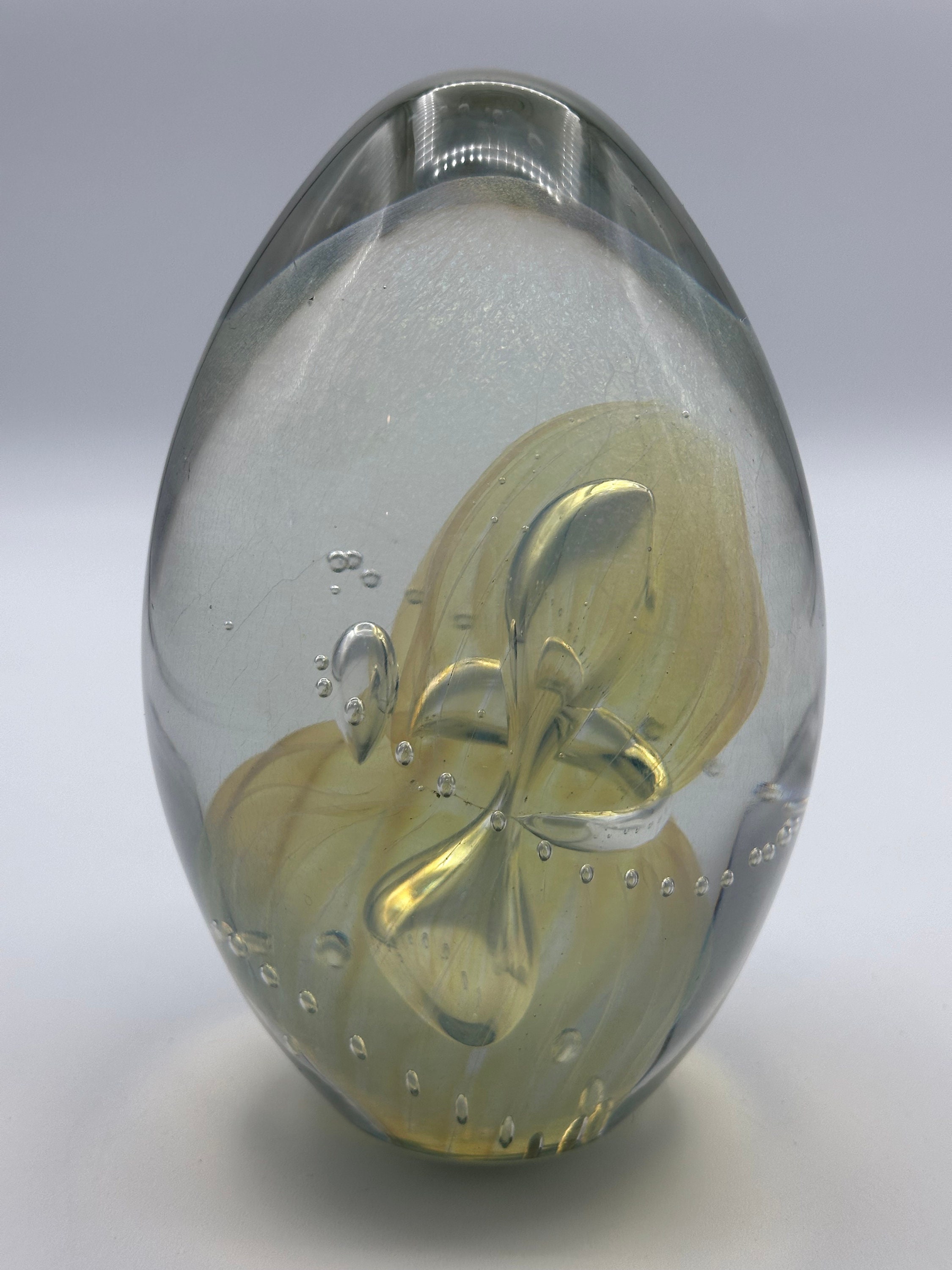 Vintage Signed Eicholt Art Glass Iridescent Egg Paperweight - Etsy