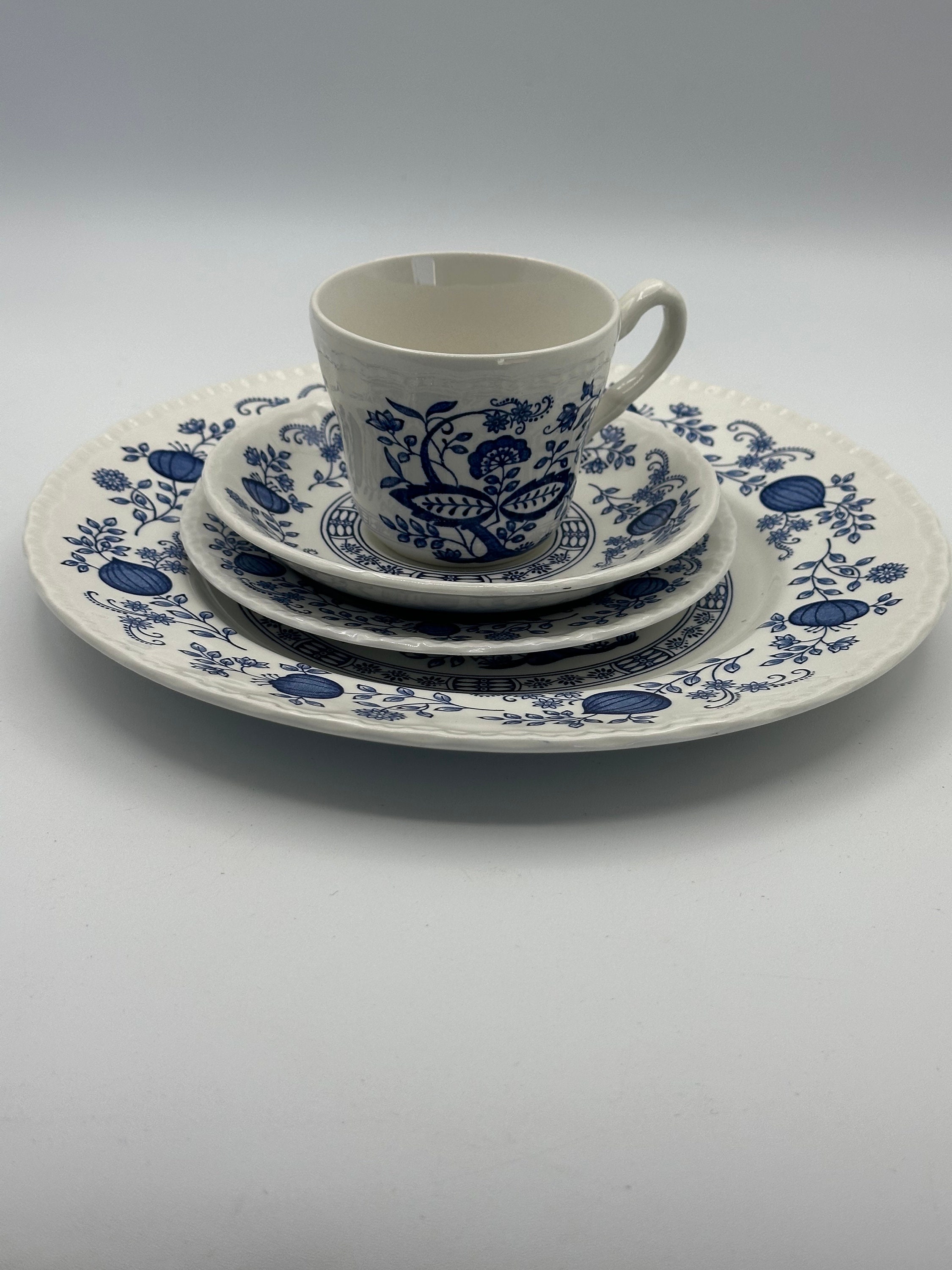 Vintage Enoch Wedgwood Tunstall Blue Heritage Onion Place Setting (in ...