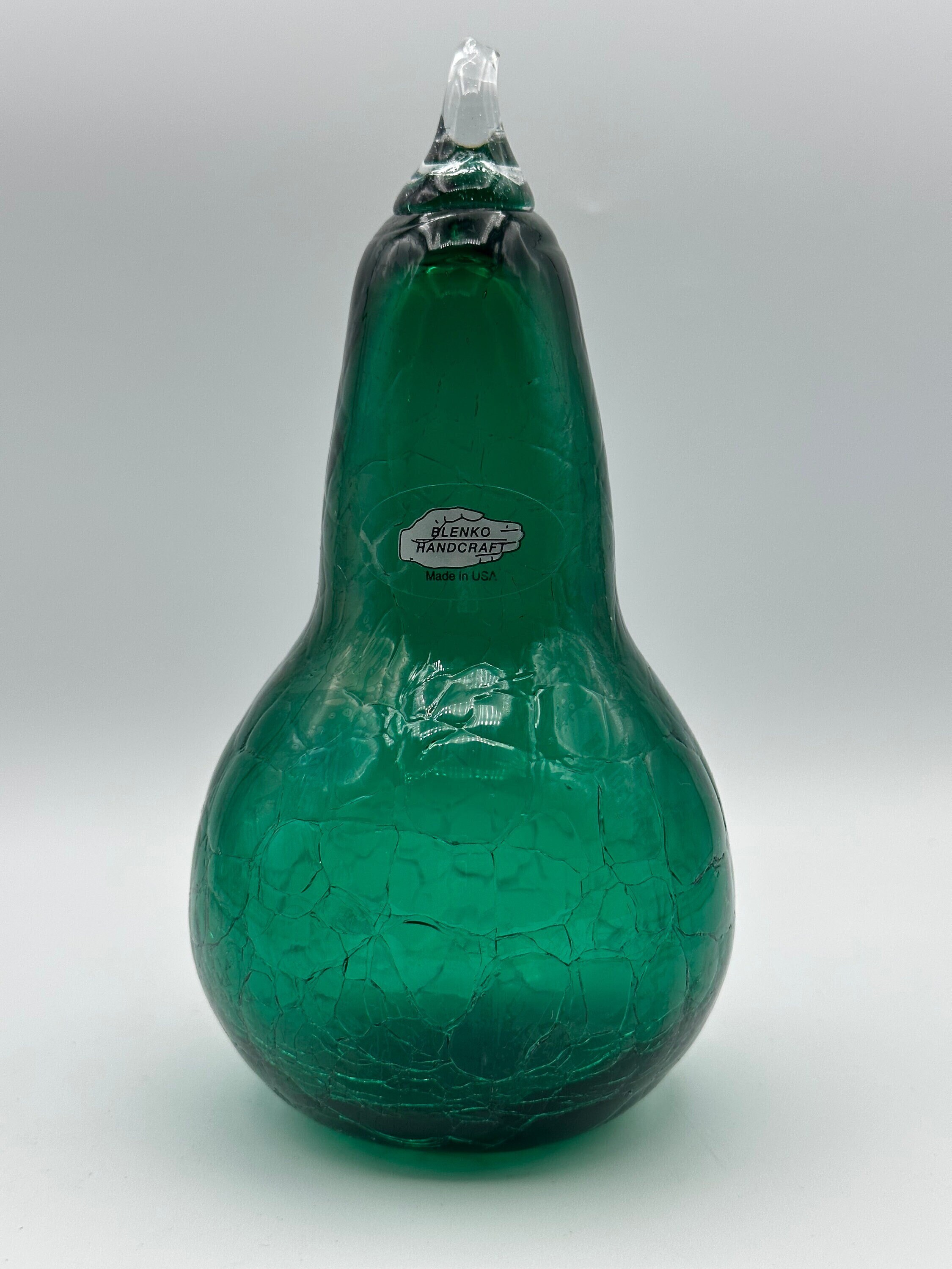 Blenko Hand Blown Crackle Glass Green Pear - Etsy