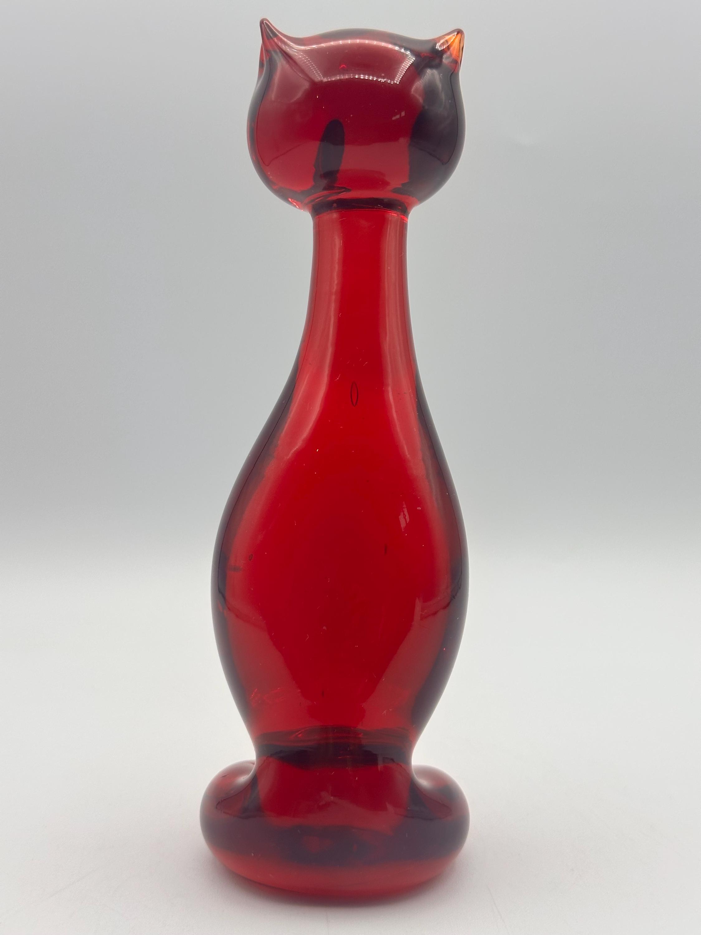 Mid Century Modern Viking Ruby Red Glass Cat Paperweight/figurine - Etsy