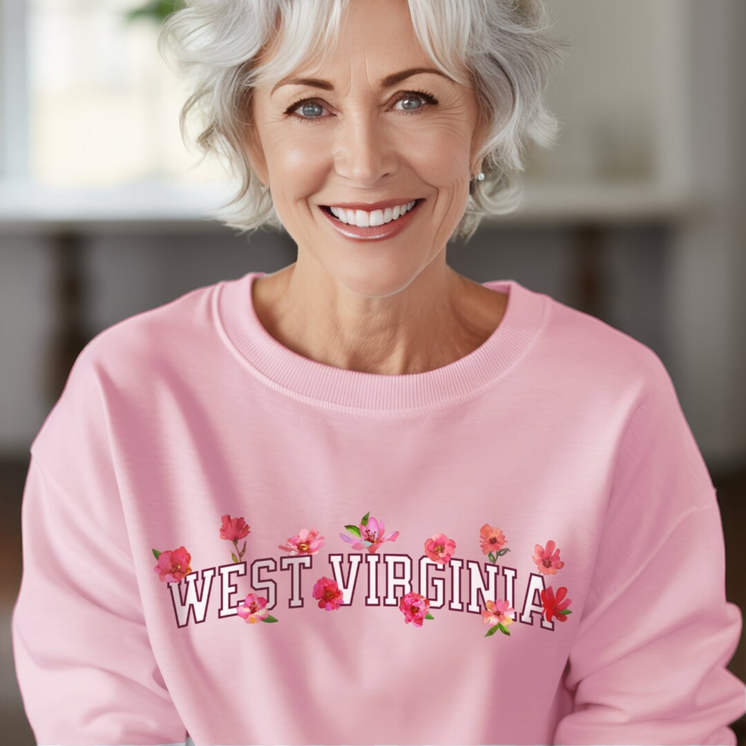 West Virginia Sweatshirt Pink Flowers Crewneck Vacation Trip Travel ...