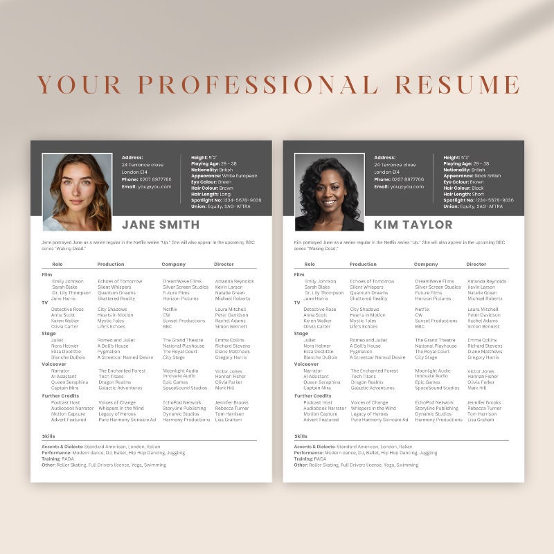 Your Actor Resume/cv Template V5 With Corner Headshot, Actress, Film ...