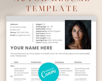 Your Actor Resume/cv Template V5 With Corner Headshot, Actress, Film ...