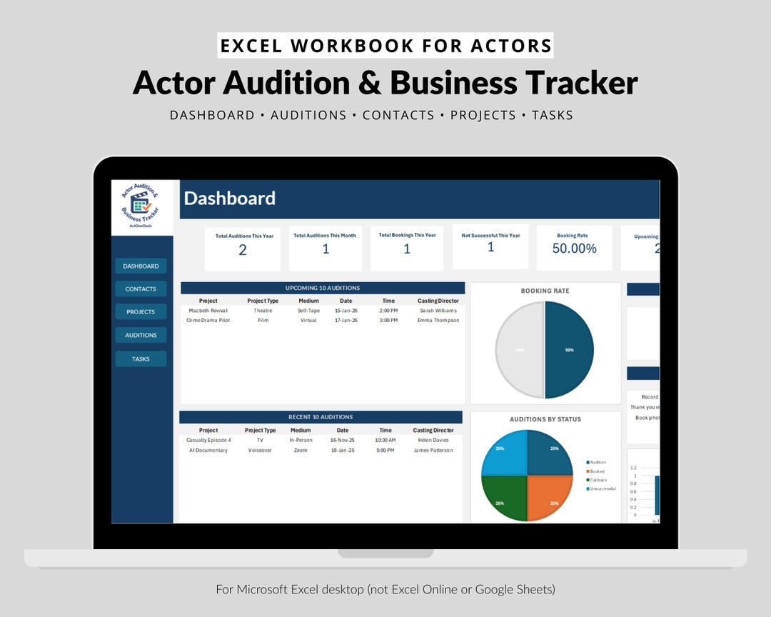 Actor Audition Tracker - Excel Workbook - Etsy