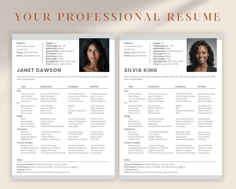 Your Actor Resume/cv Template V3 With Corner Headshot, Actress, Film ...