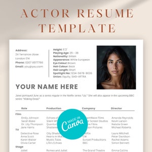 Actor Resume Template With Corner Headshot (canva) - Etsy