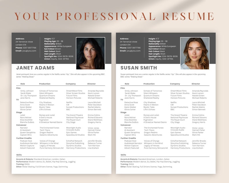 Perfect Actor Resume/cv Template V4 With Corner Headshot, Actress, Film ...