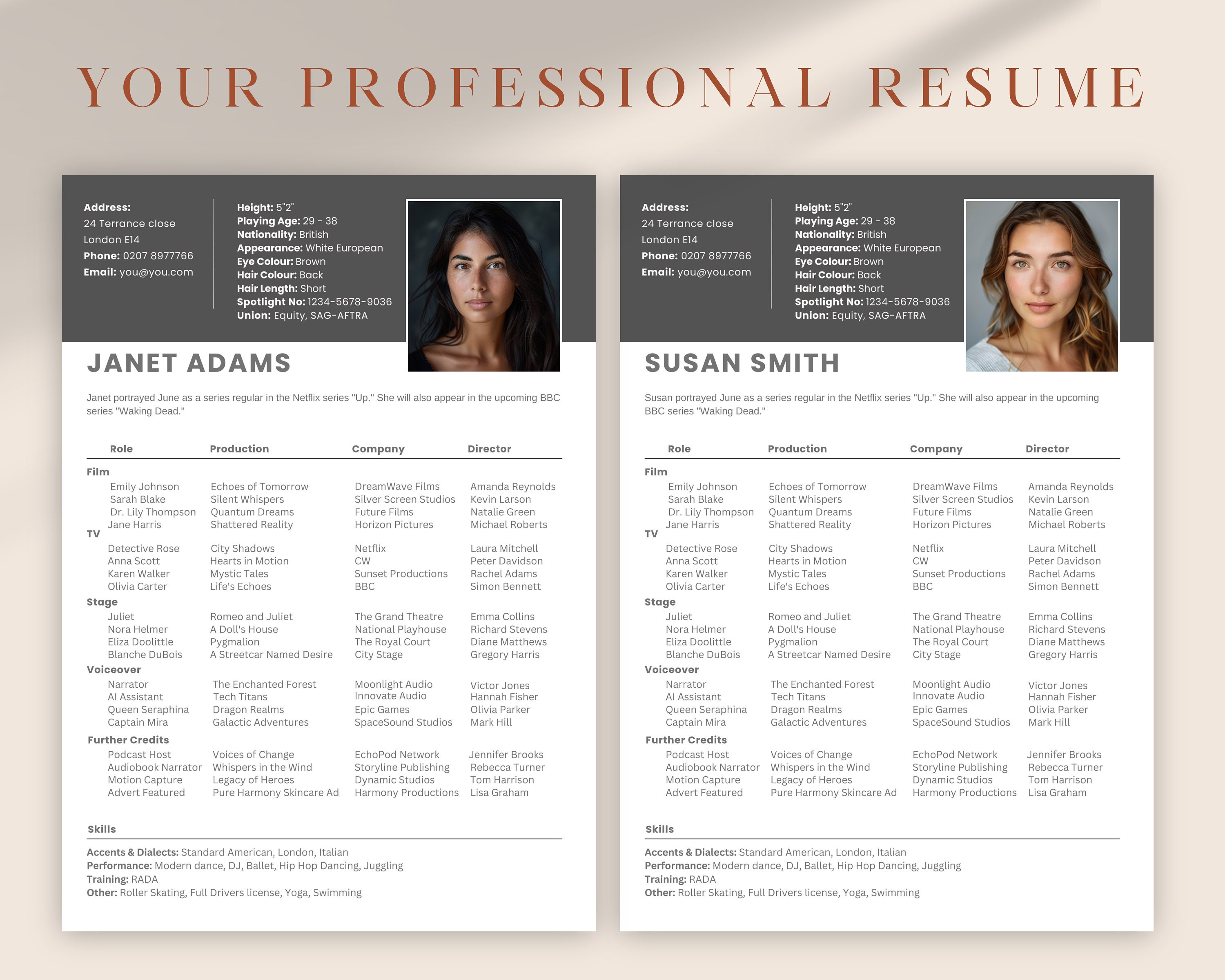 Perfect Actor Resume/cv Template V4 With Corner Headshot, Actress, Film ...