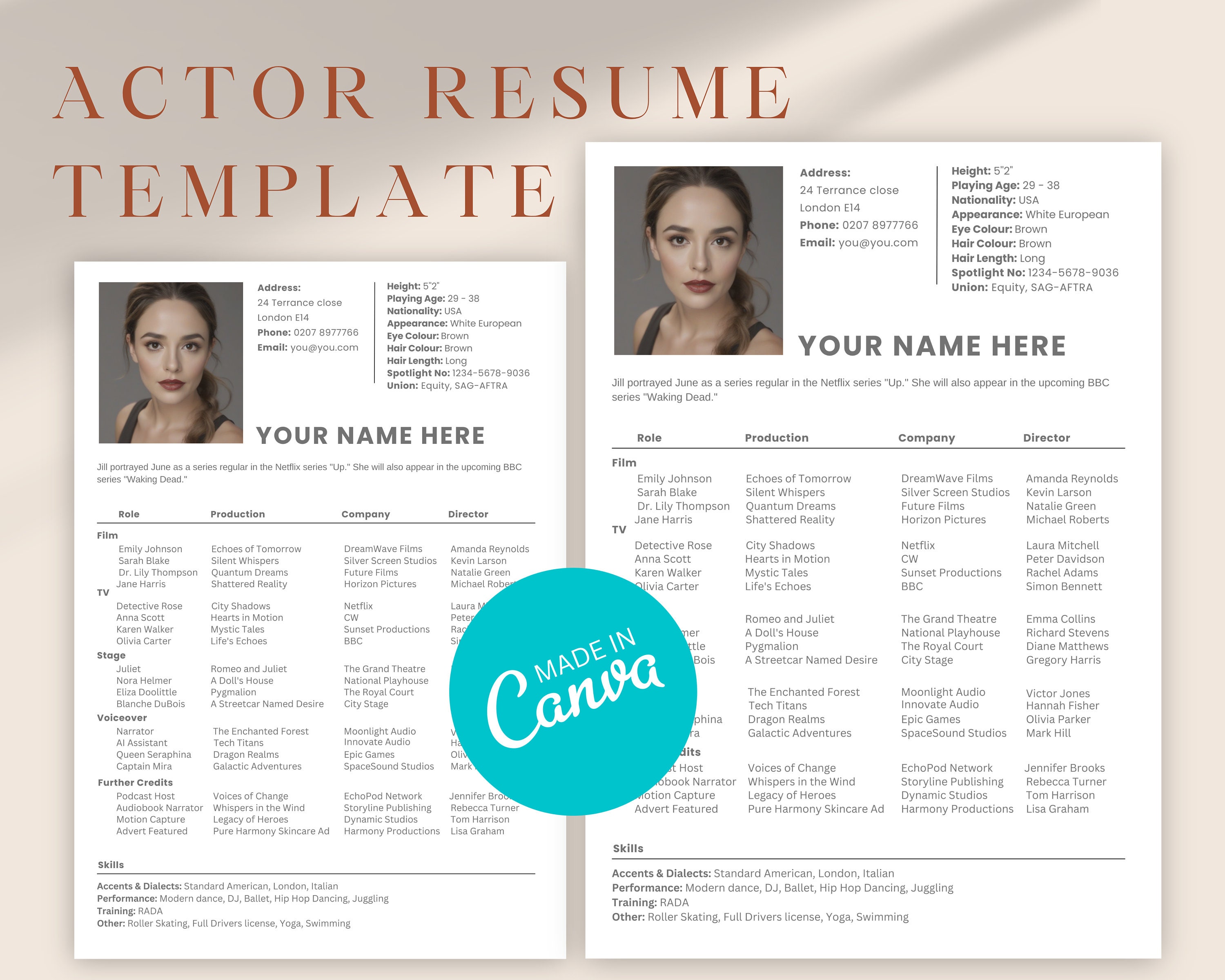 Edit Actor Resume Template V2 Corner Headshot, Actress, Film Actor ...