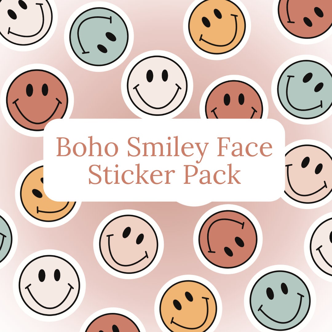Boho Smiley Face Sticker Pack 10 Stickers Total - Etsy UK