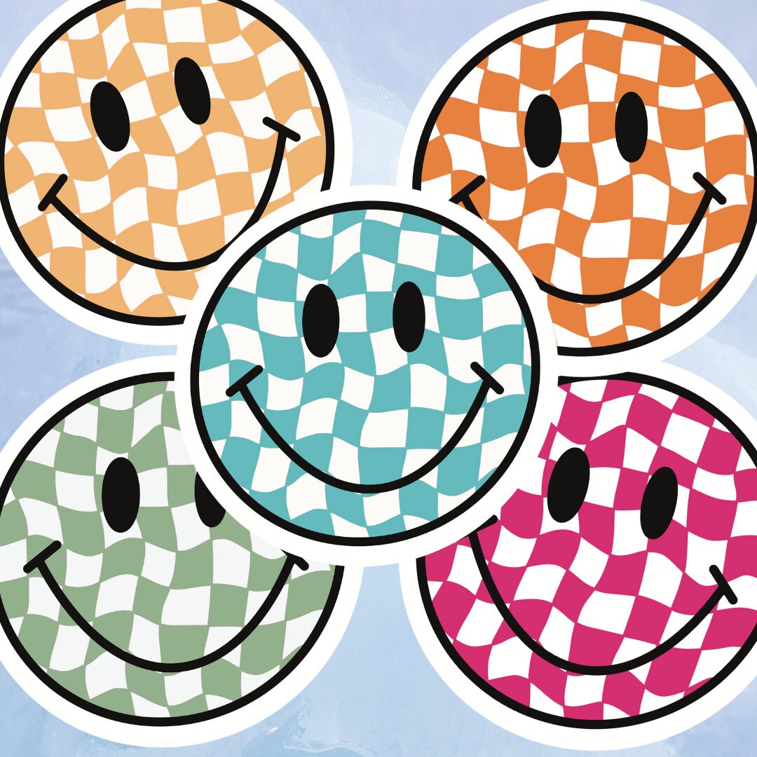 Wavy Checkered Smiley Face Stickers (individual or Pack Options!) - Etsy