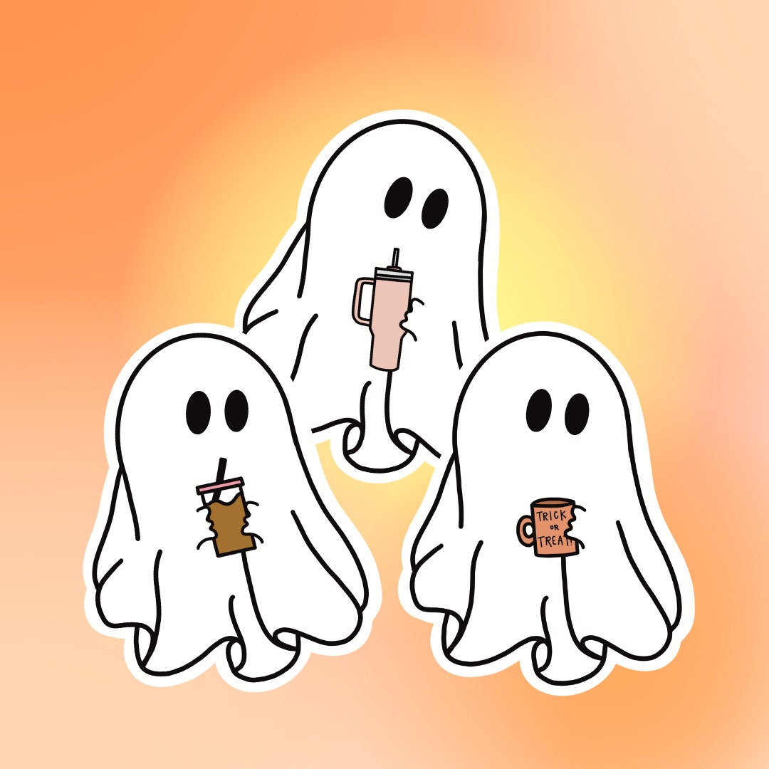 Cute Drinking Ghost Sticker Iced Coffee, Mug, Straw Cup - Etsy