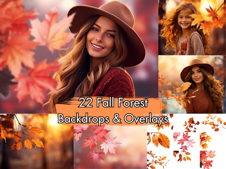 22 Fall Backdrops & Photo Overlays | Digital Autumn Forest Background ...