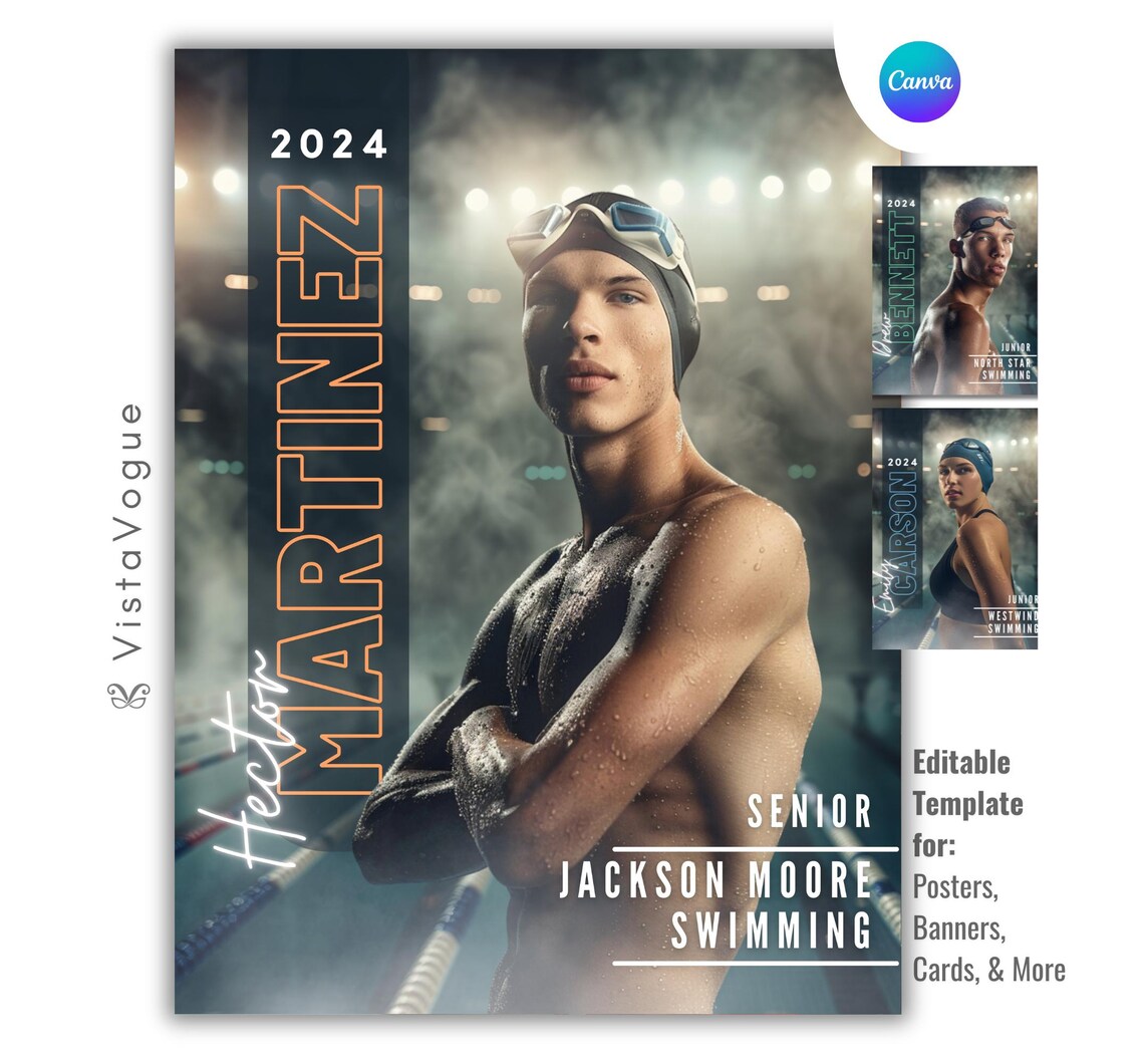 Swimming Poster Canva Template | Swimmer Background for Senior Sports ...
