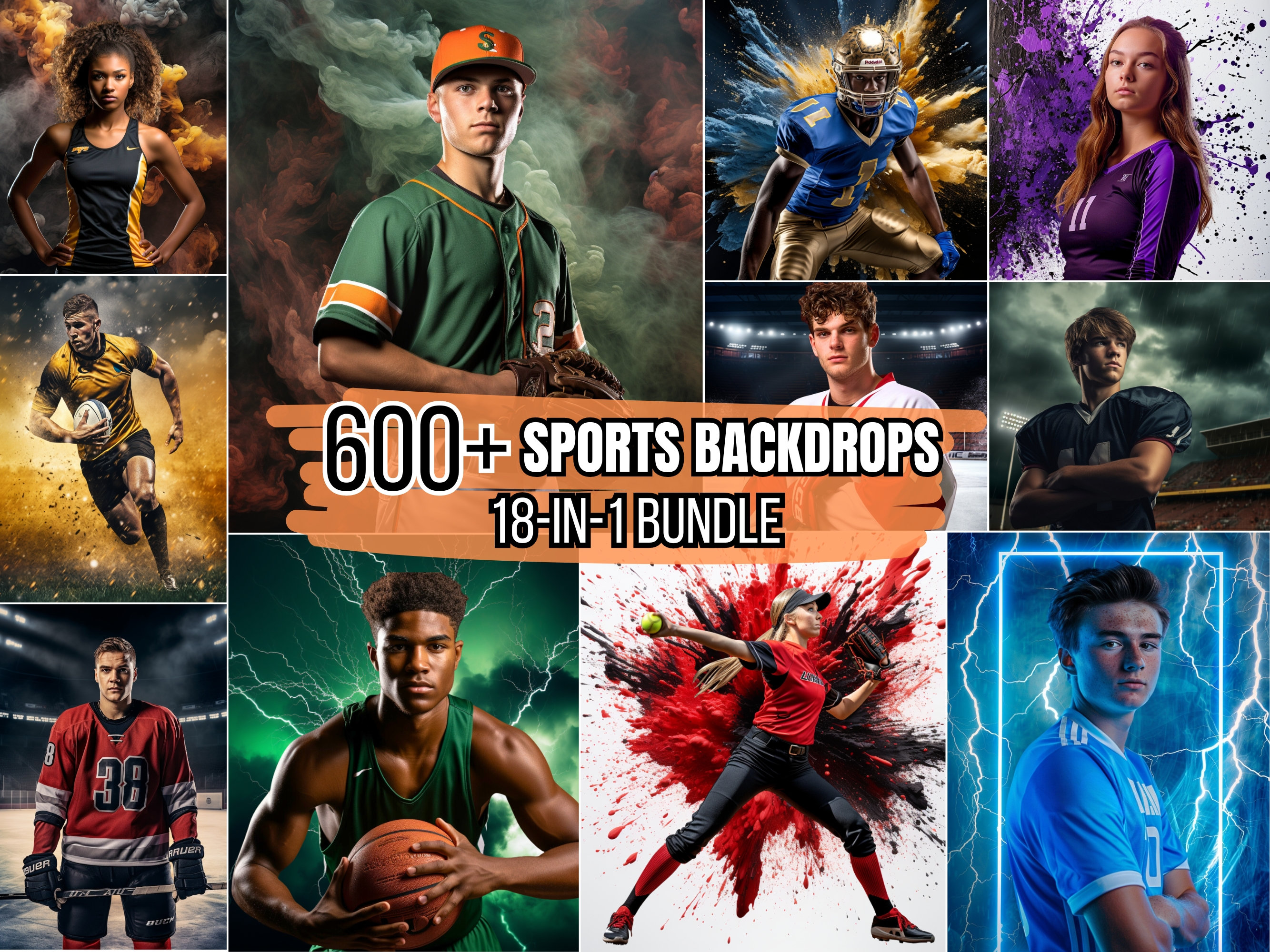 600+ Sports Background & Overlay Bundle | Digital Backdrops for Soccer ...
