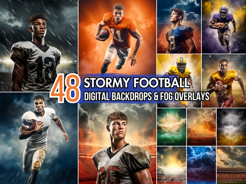 48 Stormy Football Digital Backgrounds & 18 Smoke Overlay Digital ...