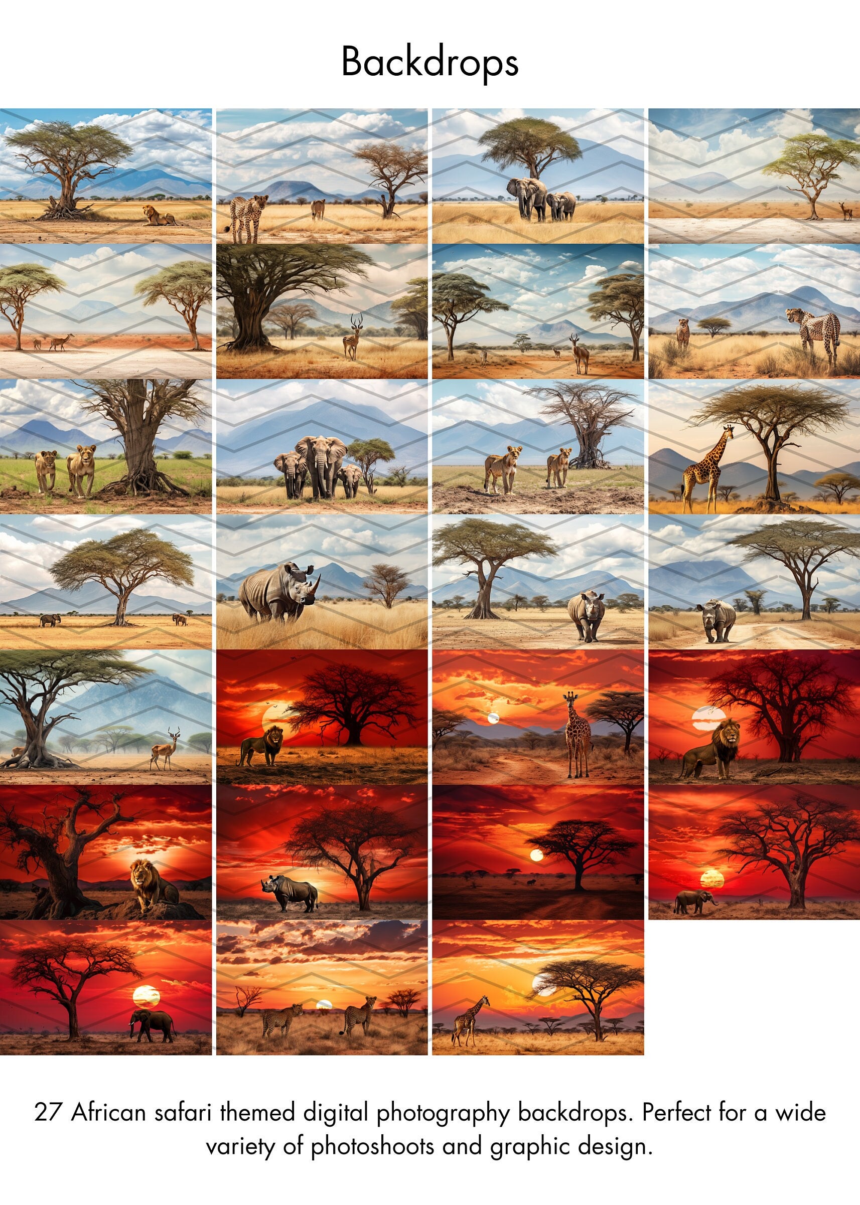 African Safari Digital Backdrops: Safari Photography Theme, Animal ...