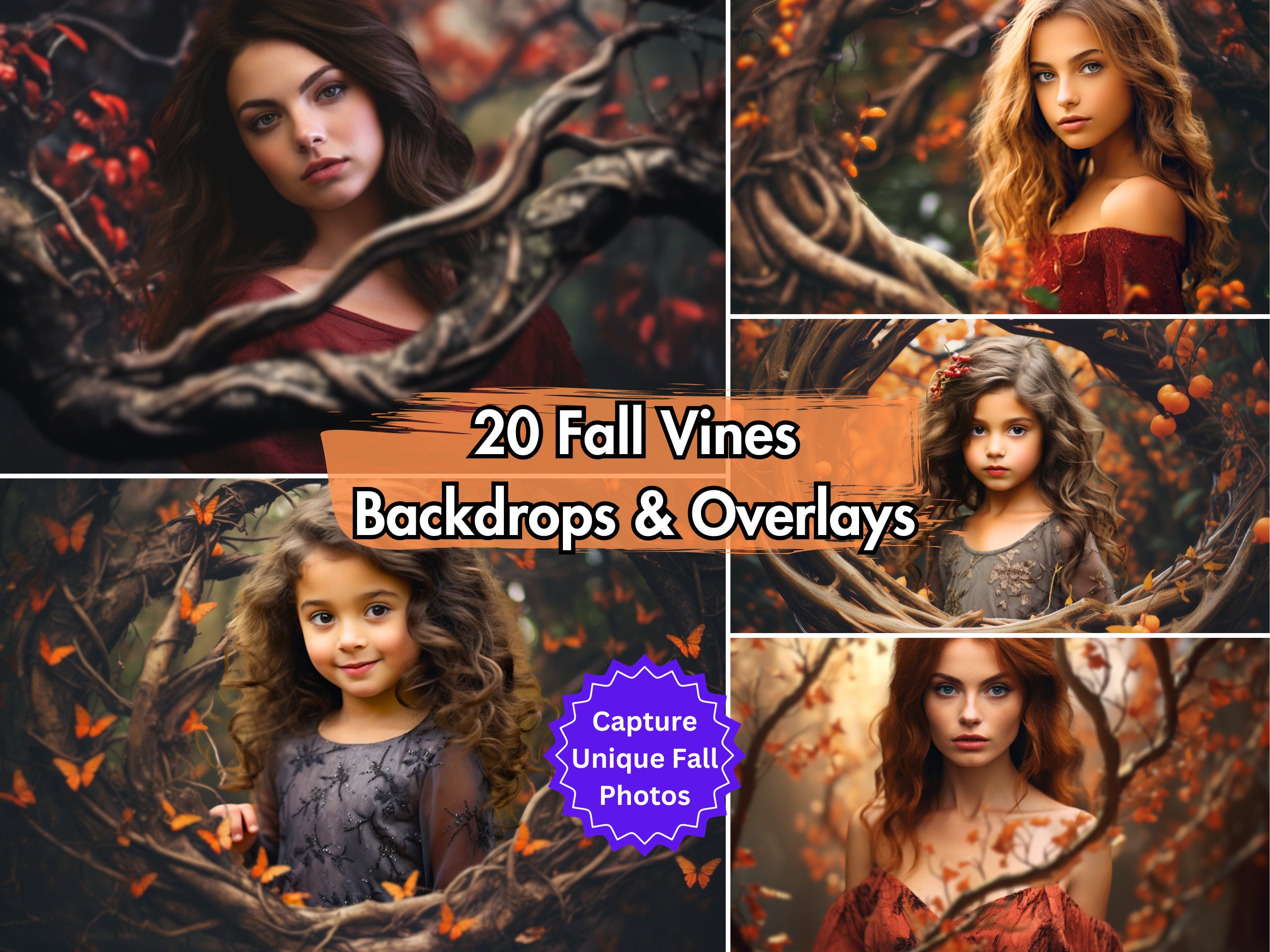 20 Fall Backdrops & 11 Vine Overlays Autumn Forest Digital Photo ...