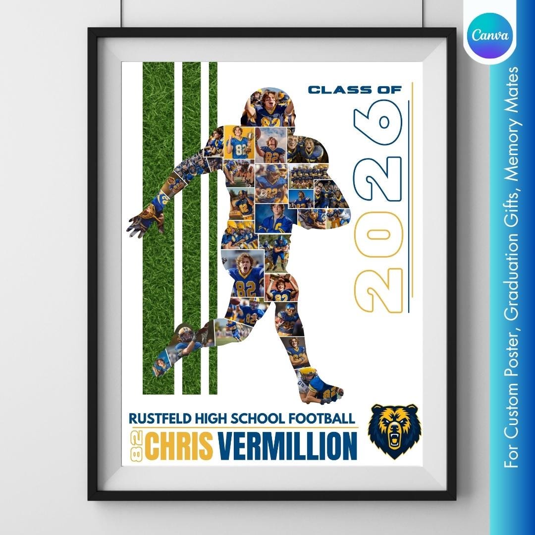 Football Photo Collage Canva Template for Graduation Gift, Senior Night ...