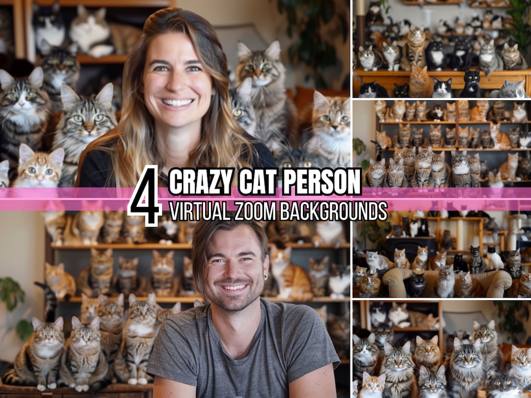 4 Cat Lover Virtual Meeting Zoom Backgrounds | Funny Zoom Backdrop for ...