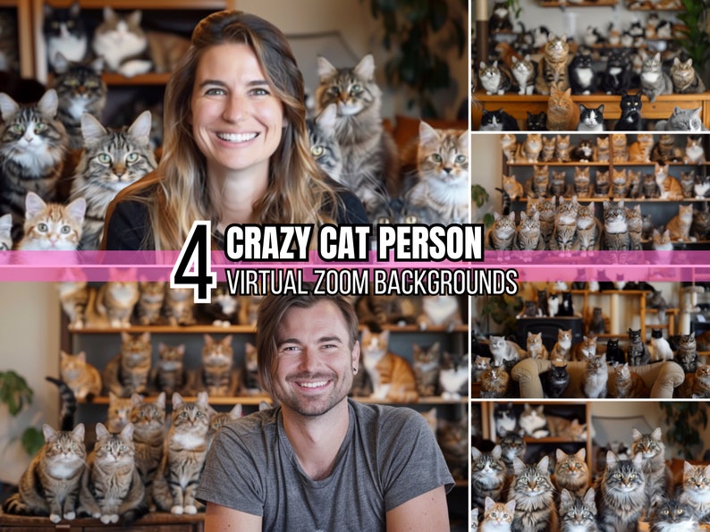 4 Cat Lover Virtual Meeting Zoom Backgrounds Funny Zoom Backdrop for ...