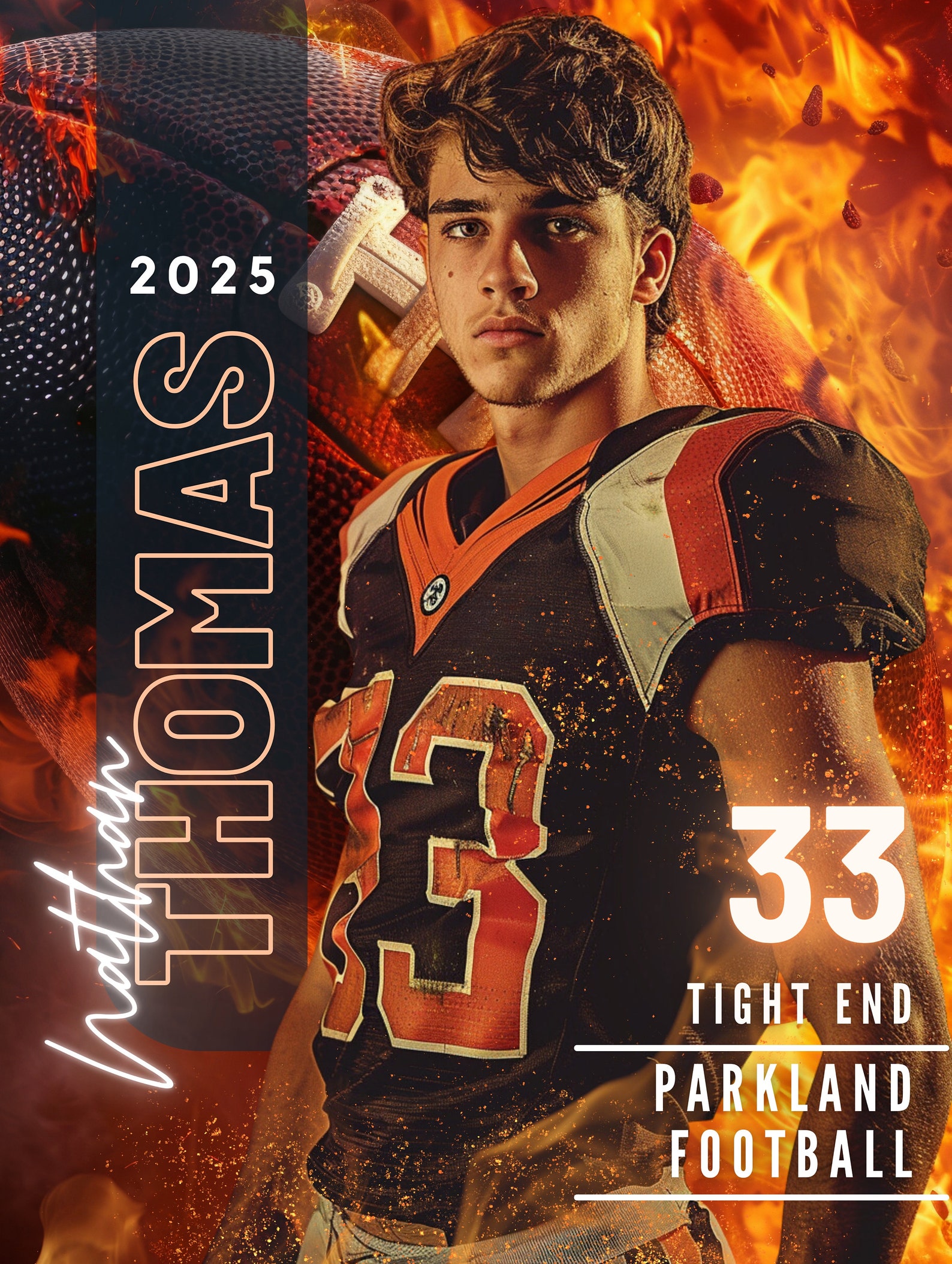 Football Poster Template | Editable in Canva | Fire Backdrop for Custom ...