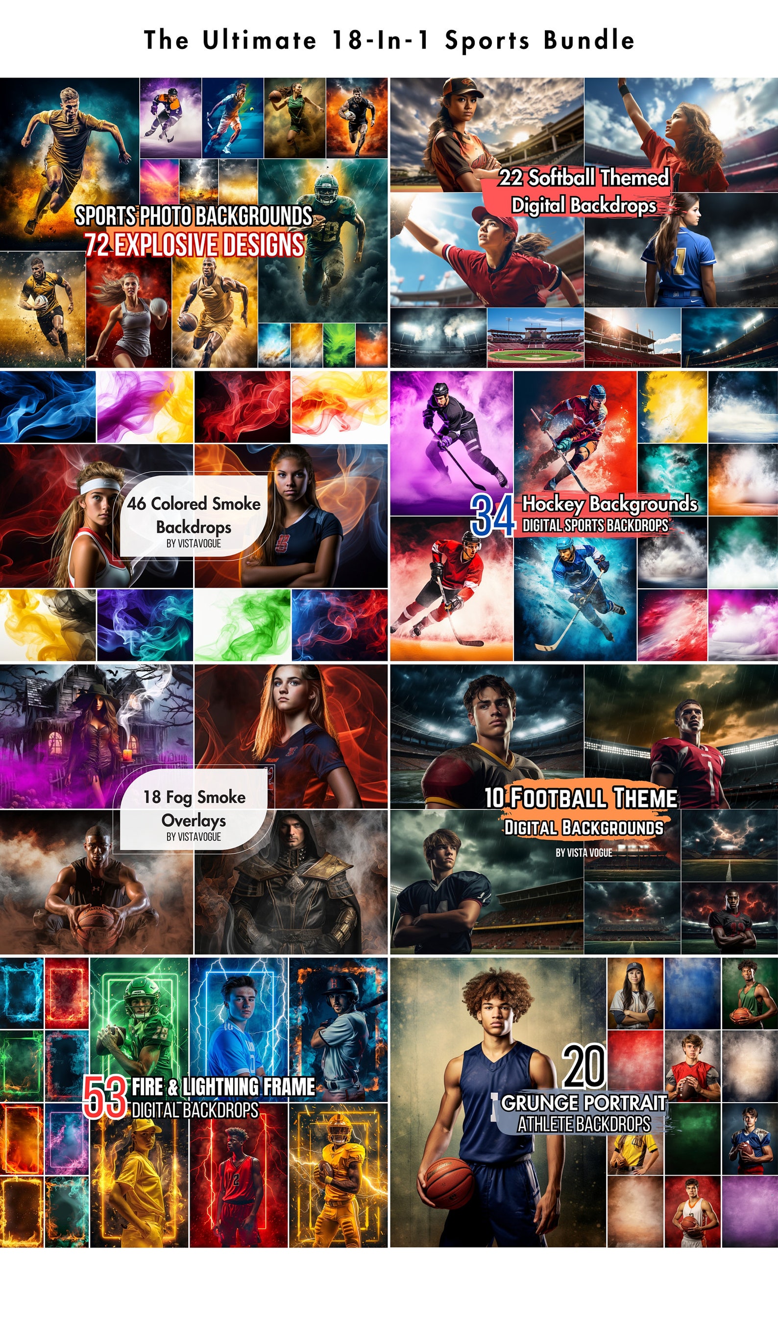 600+ Sports Background & Overlay Bundle | Digital Backdrops for Soccer ...