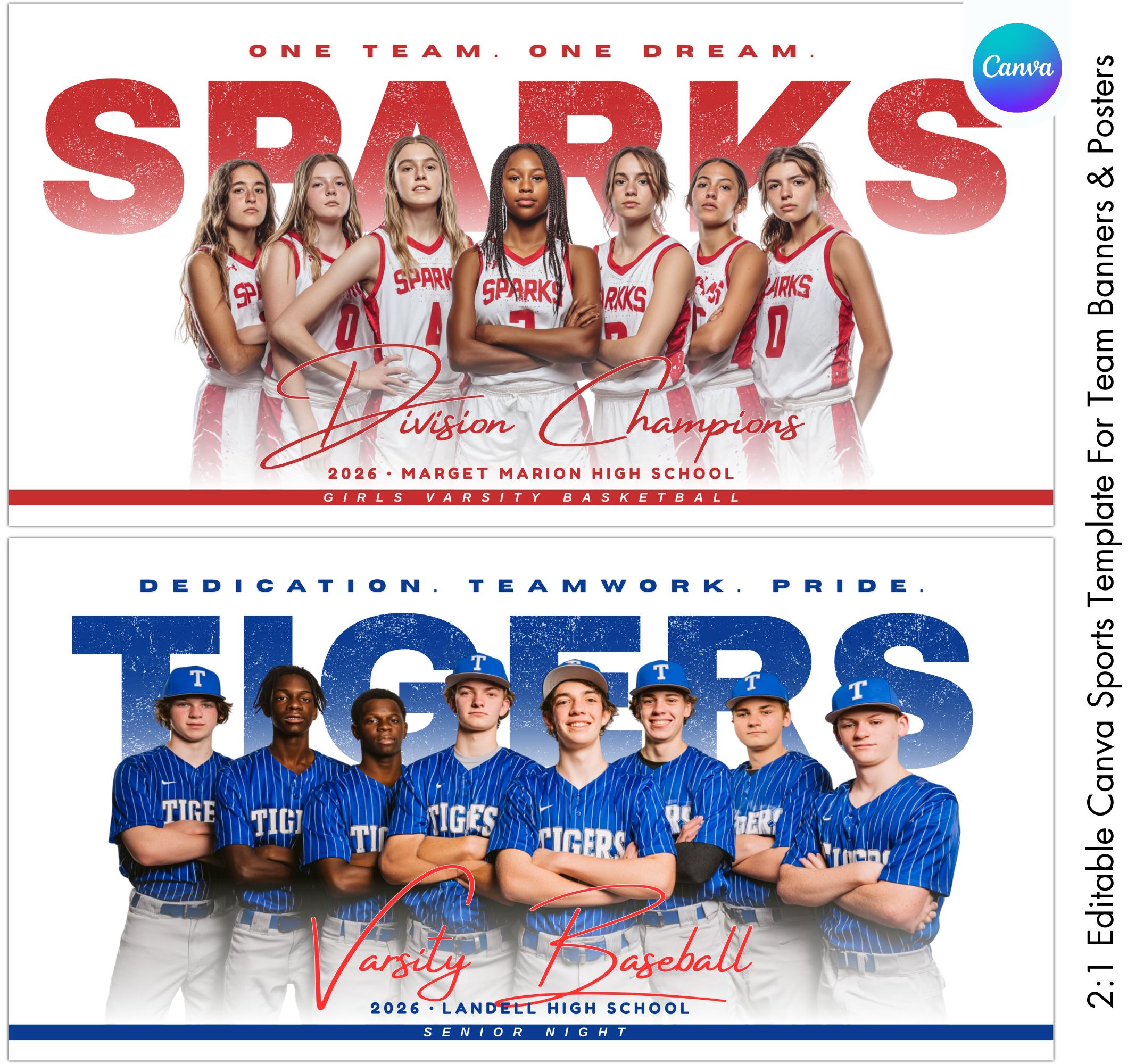 9 Sports Banners Canva Templates Bundle | Team Poster Templates for ...
