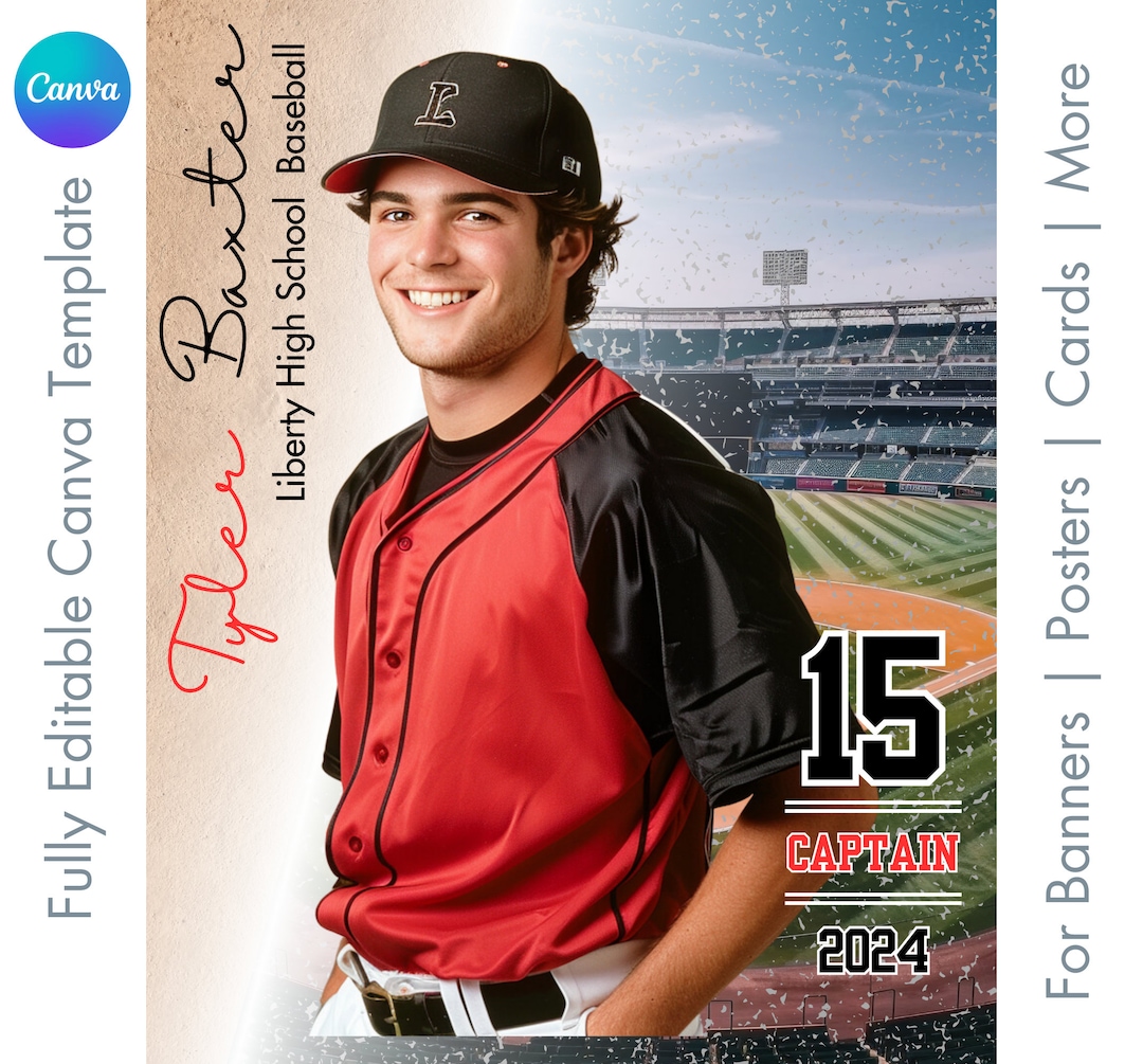 Baseball Canva Template | for Baseball Photo, Baseball Card, Senior ...
