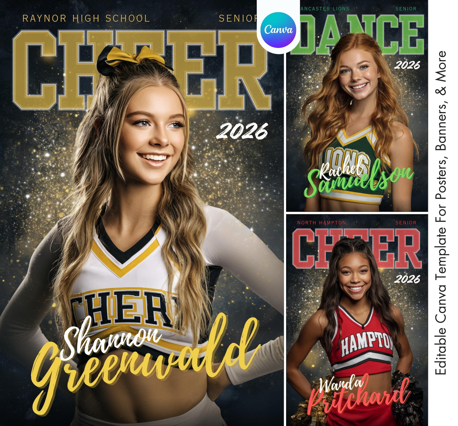 8 Cheer Canva Template Bundle | for Custom Dance Posters, Cheerleading ...