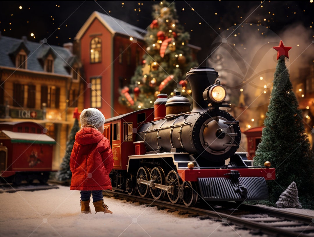 Christmas Toy Train Digital Backdrop | Festive Holiday Background Xmas ...