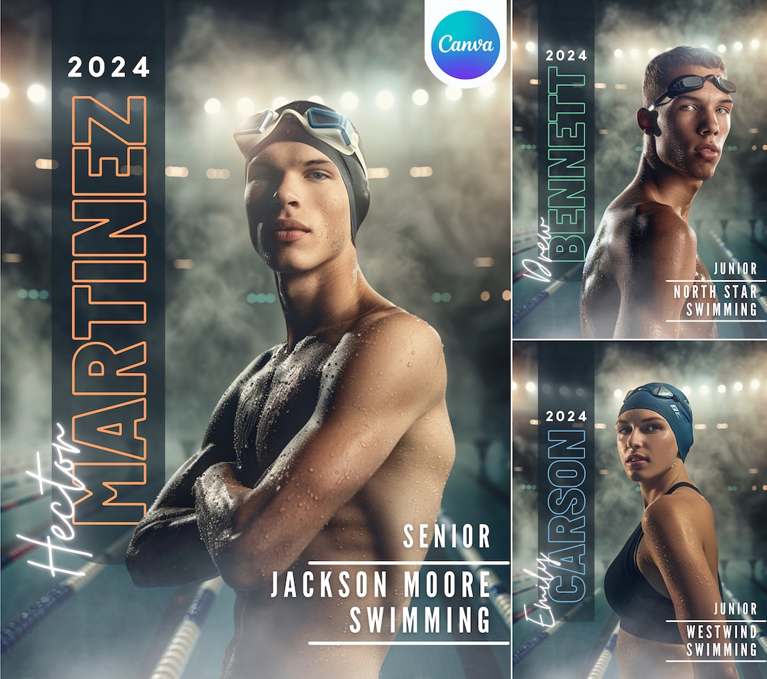 Swimming Poster Canva Template | Swimmer Background for Senior Sports ...