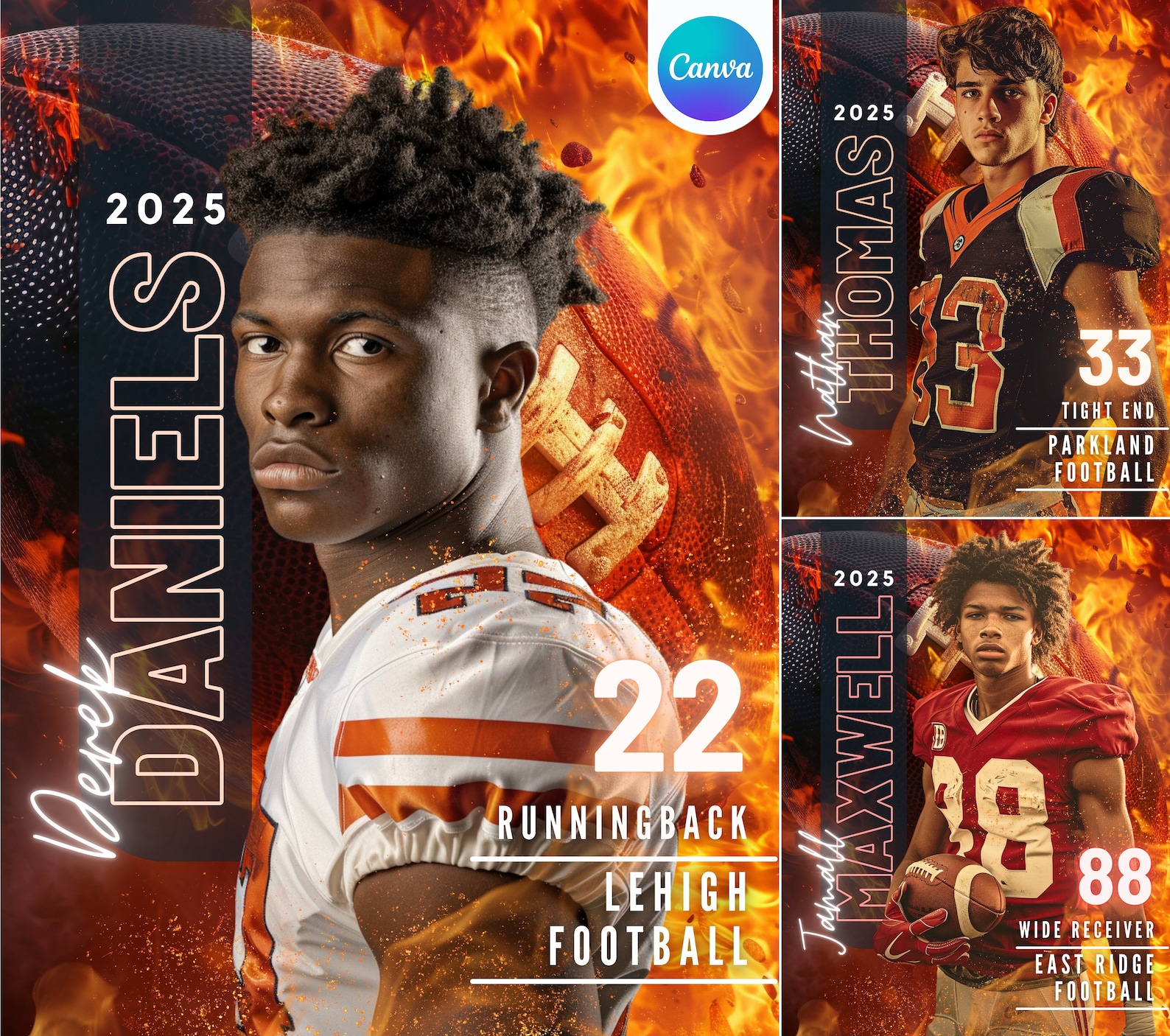 Football Poster Canva Template Fire Backdrop for Custom Sports Posters ...