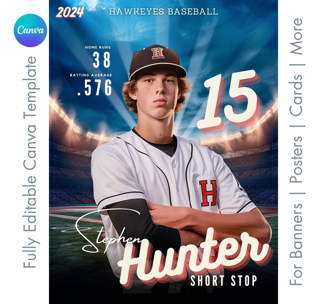 Baseball Poster Canva Template | Vintage Style Senior Sports, Baseball ...