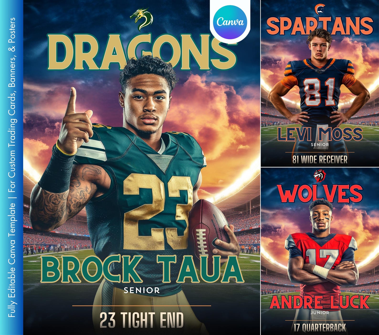 6 Football Canva Template Bundle | for Senior Night Sports Posters ...