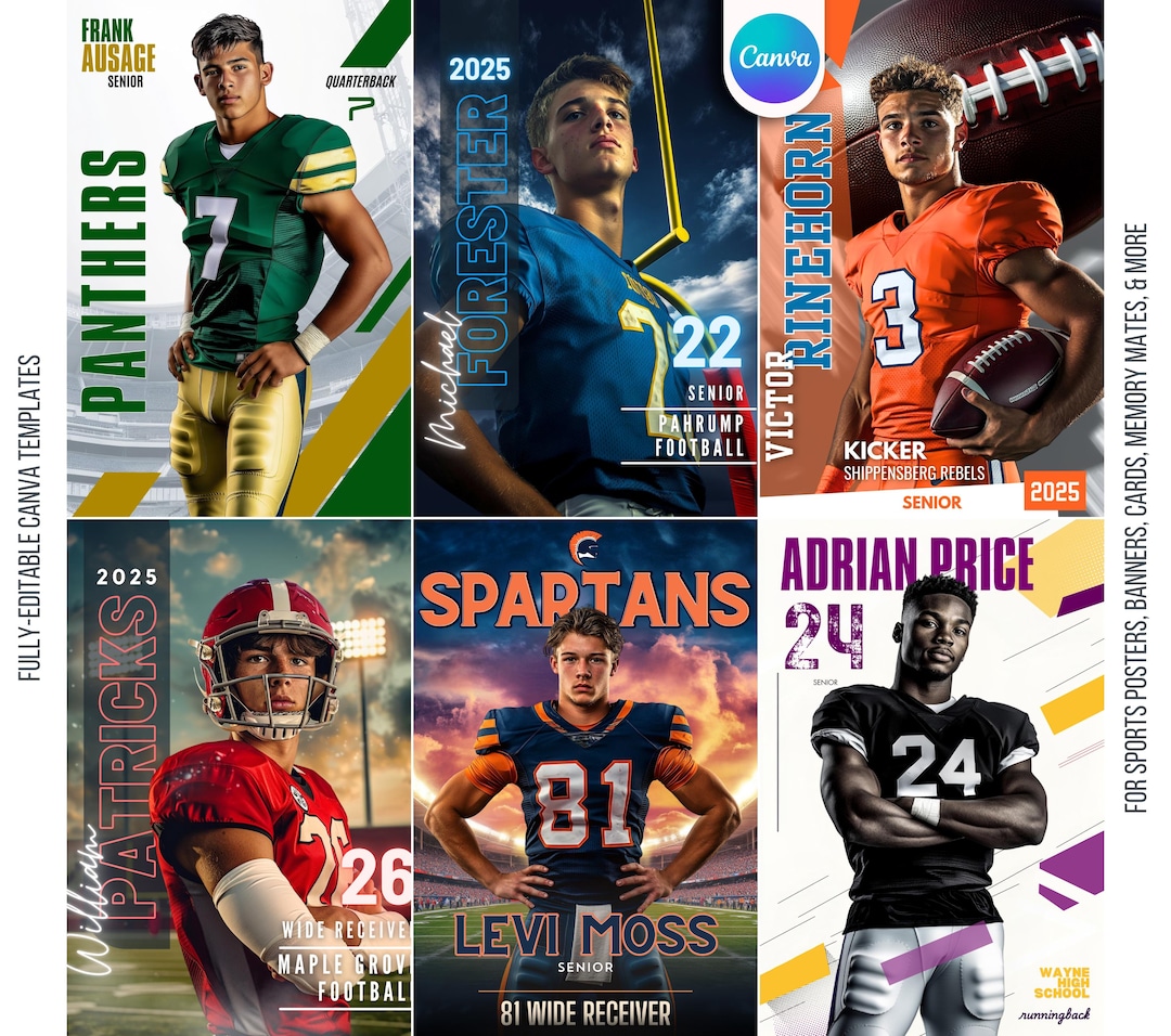6 Football Canva Template Bundle | for Senior Night Sports Posters ...