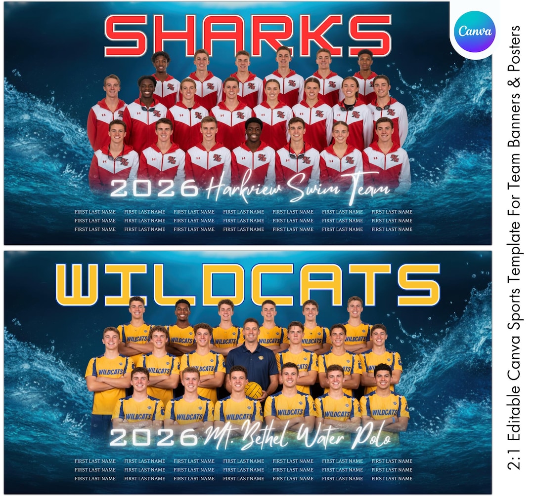 Water Polo & Swim Team Poster Canva Template | Editable Aquatic School ...