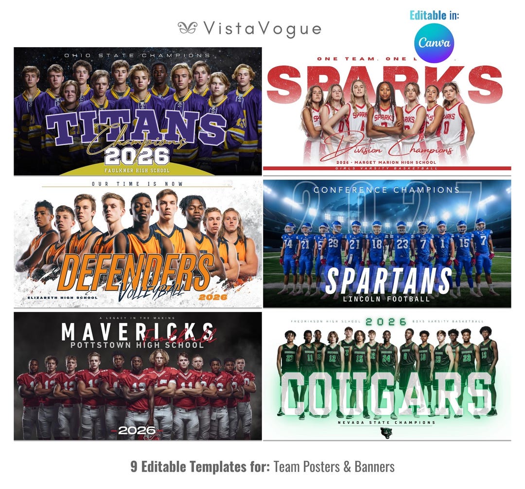 9 Sports Banners Canva Template Bundle | Team Poster Templates ...