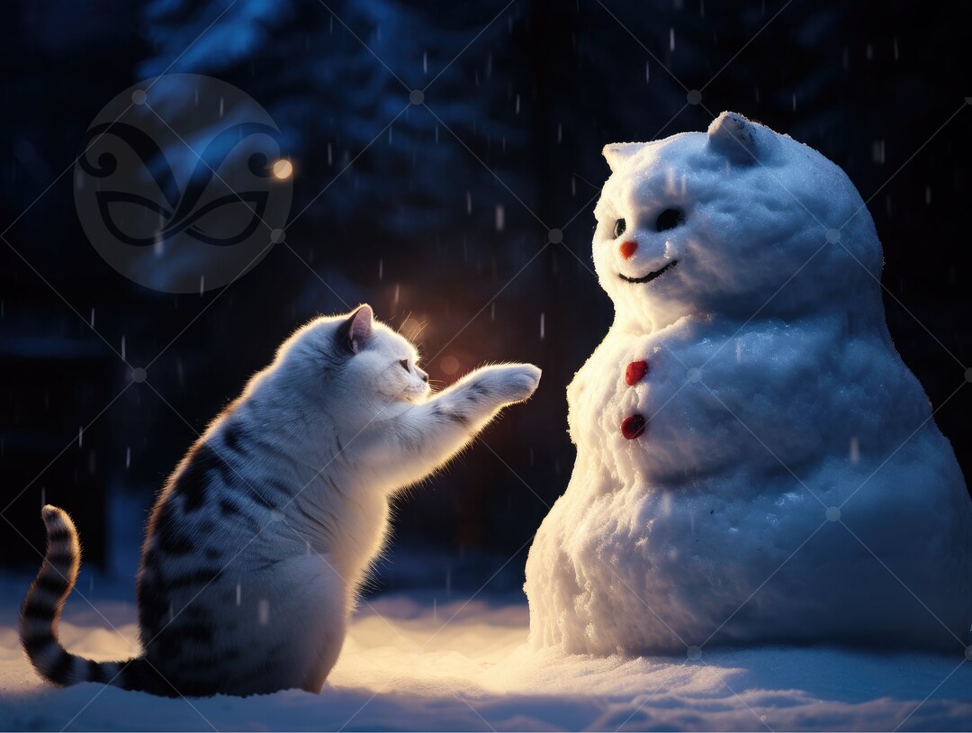 Cat Snowman Photo Backdrop for Christmas Pet Photography| Digital ...