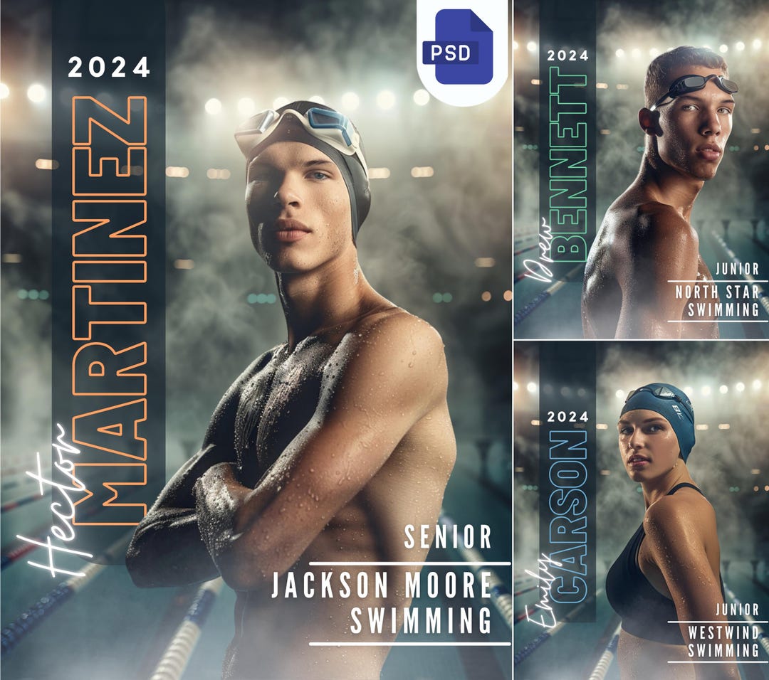 Swimming Poster Photoshop Template | Swimmer Digital Background for ...