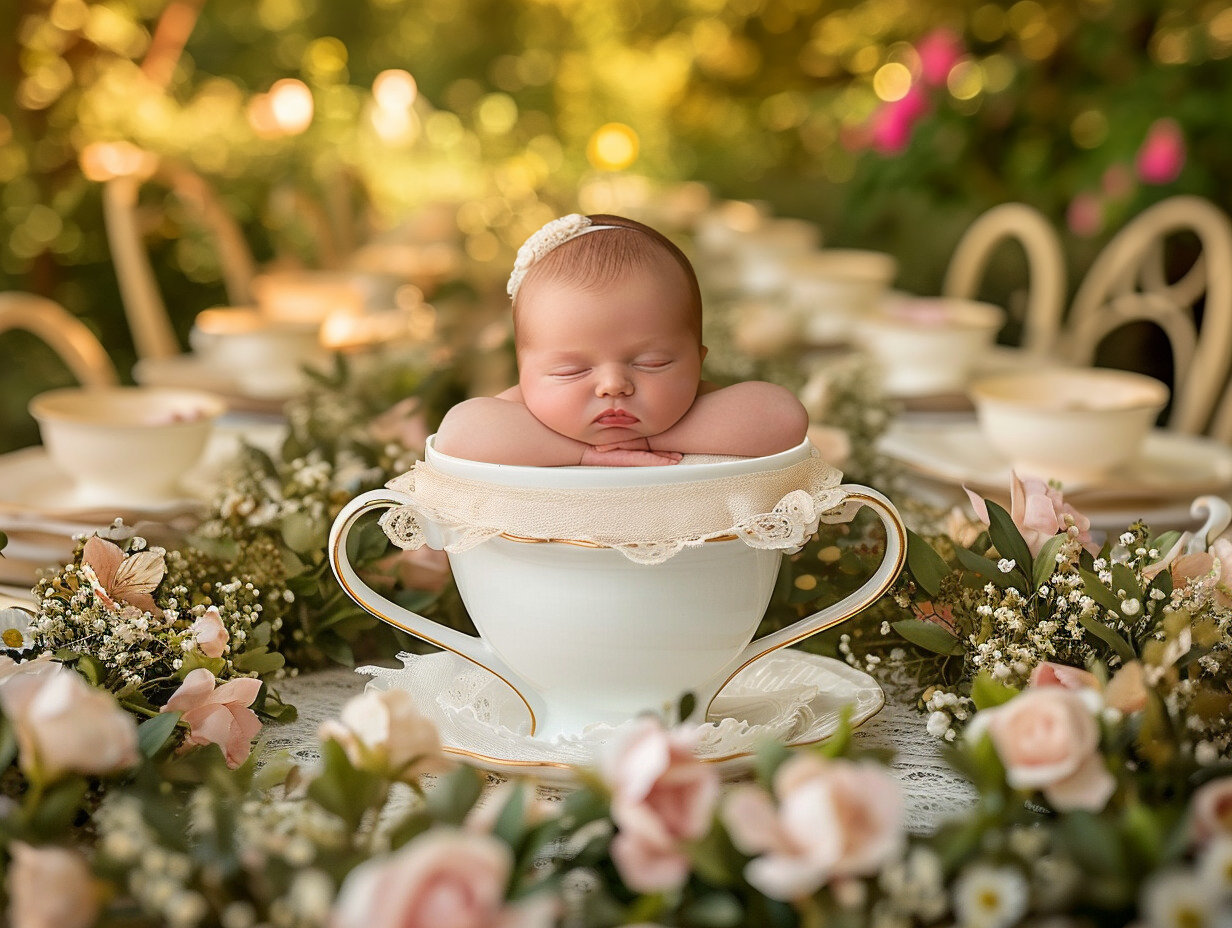 Newborn Photoshoot Digital Background | Fairy Tale Tea Party Backdrop ...