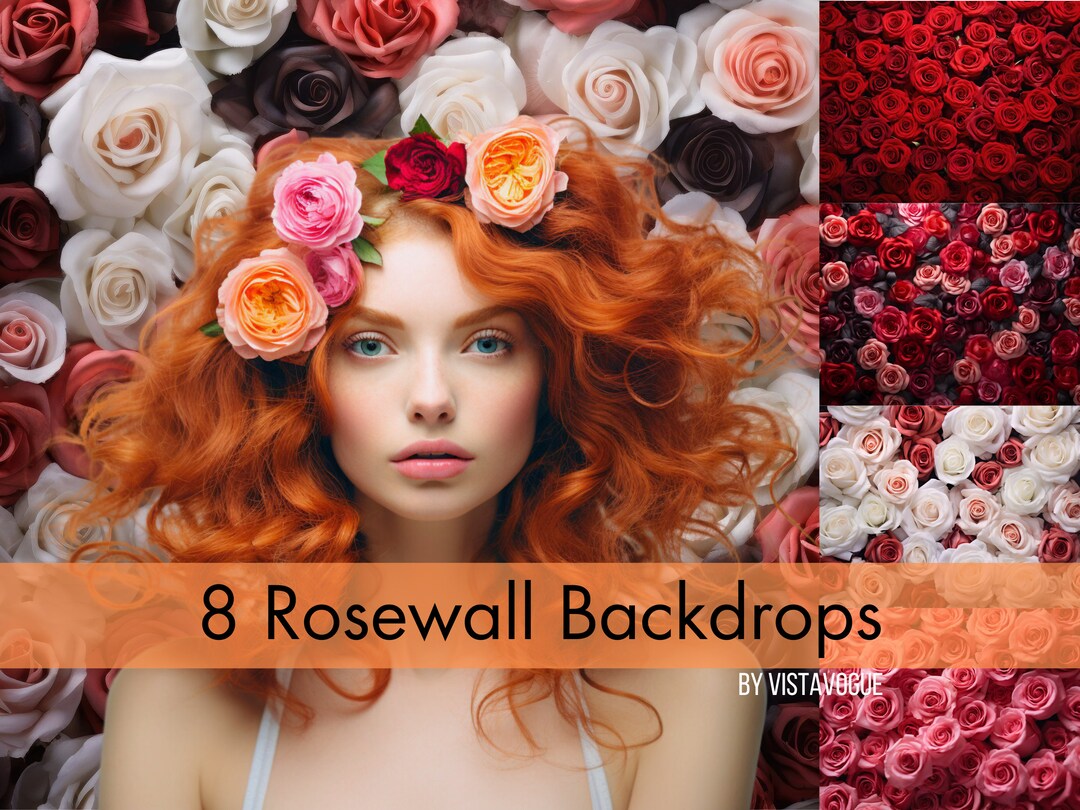 8 Rosewall Floral Digital Backdrops | Rose Pattern Background | Wall of ...