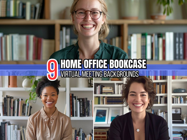 Professional Zoom Office Virtual Background | Bookcase Back Grounds for ...