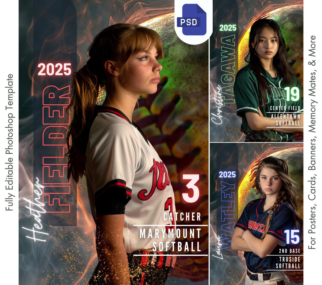 Softball Poster Photoshop Template | Softball Background for Custom ...