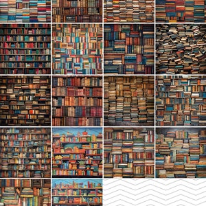 18 Bookshelf Backdrops, Book Themed Digital Photography Background ...