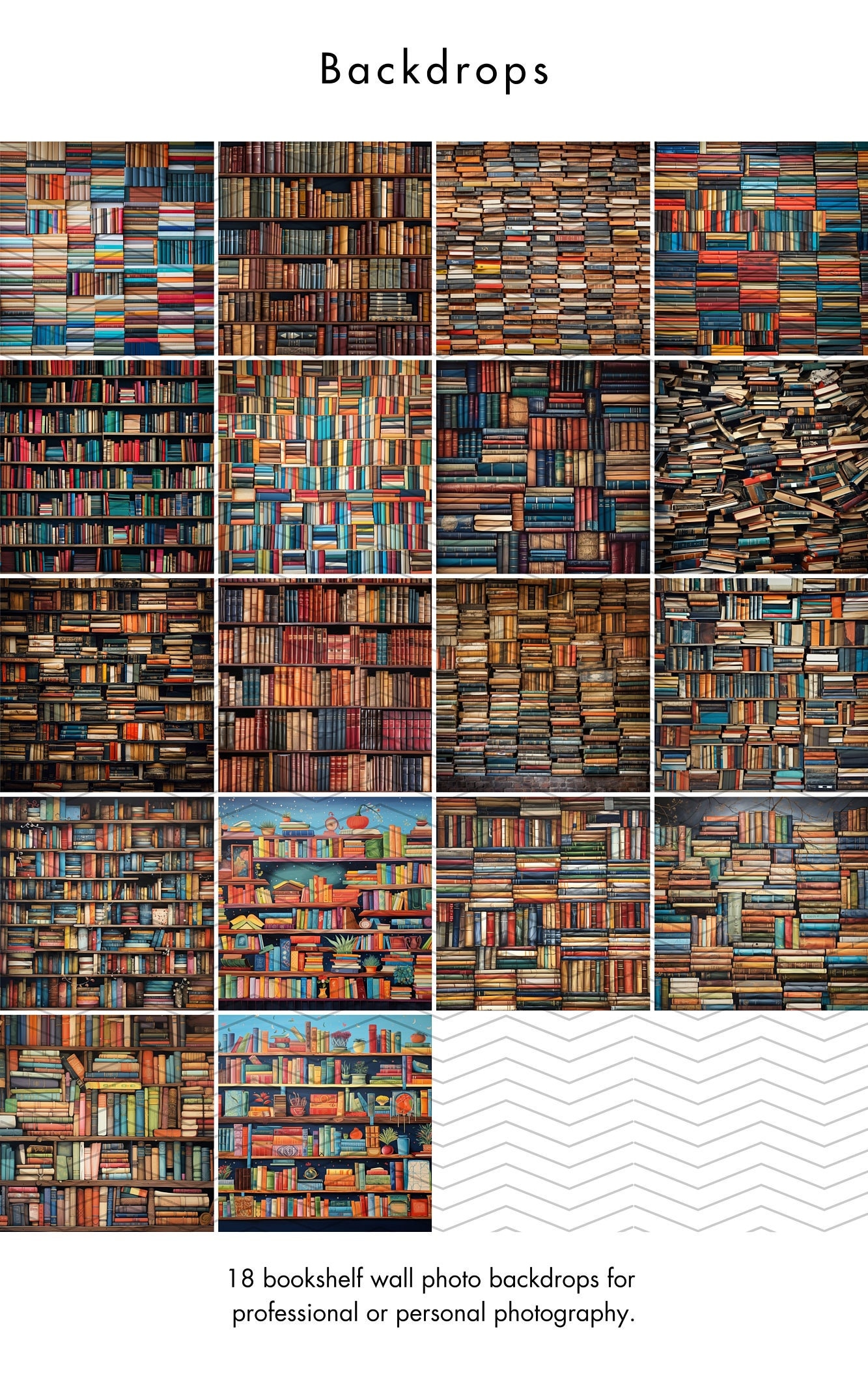 18 Bookshelf Backdrops, Book Themed Digital Photography Background ...