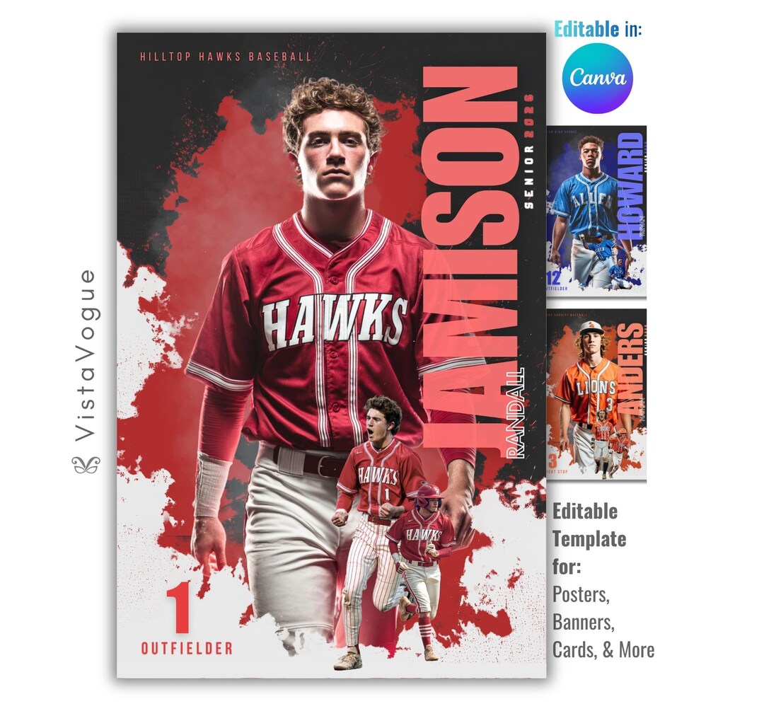 Baseball Poster Canva Template | Editable Custom Baseball Card, Senior ...